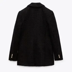 Zara | Jackets & Coats | Rare Zara Black Textured Weave Tweed Double ...